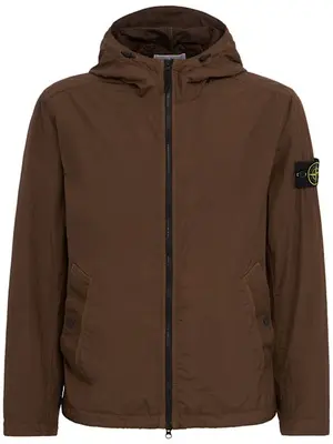 Stone Island Nylon Zip-up Hooded Jacket With Logo Patch