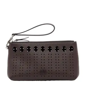 Valentino Garavani Perforated Zipper Clutch With Side Handle - Black