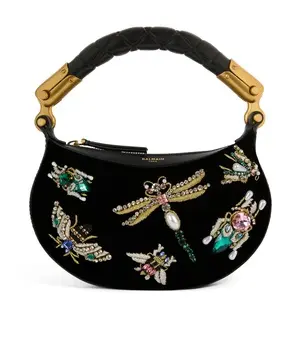 Balmain Mini Ebene Embroidered Velvet Bag - Black