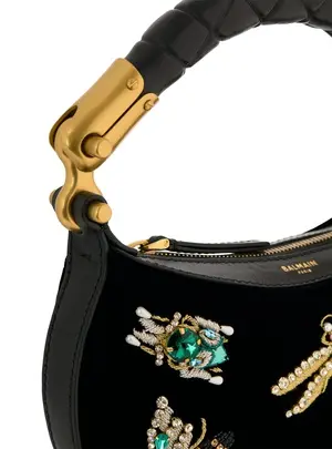 Balmain Mini Ebene Embroidered Velvet Bag