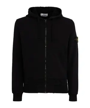 Stone Island Logo Cotton Zip Hoodie - Black