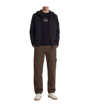 Stone Island Logo Patch Nylon Zip-up Hooded Jacket
