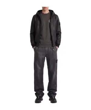 Stone Island Leather Zip-up Hooded Jacket