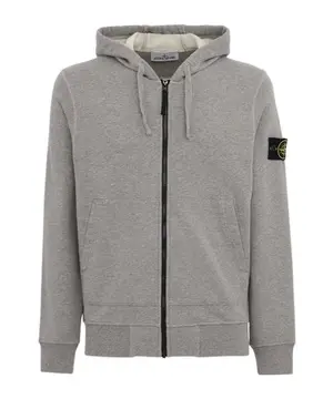 Stone Island Logo Cotton Zip Up Hoodie - Gray