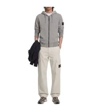 Stone Island Logo Cotton Zip Up Hoodie