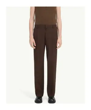 MAISON MARGIELA Wide Leg Wool Shirting Trousers With Numeric Embroidery