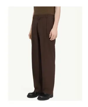 MAISON MARGIELA Wide Leg Wool Shirting Trousers With Numeric Embroidery
