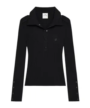 COURREGES Rib-knit Logo Detail Polo Shirt - Black