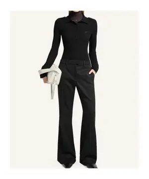 COURREGES Courrèges Ribbed Knit Polo Top With Buttoned Cuffs - Black