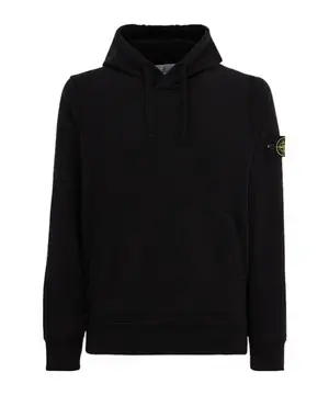 Stone Island Logo Cotton Hoodie - Black