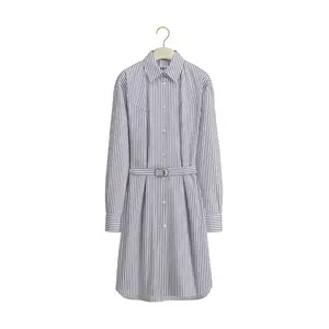 Dior Striped Shirtdress With Belted Waist - Gray