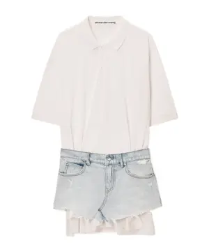 Alexander Wang Layered Effect Denim Polo Dress - White