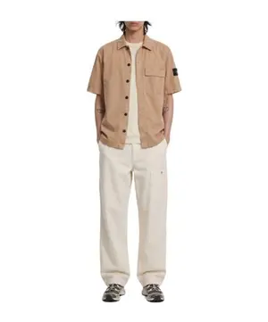 Stone Island Logo Cotton Short Sleeved Shirt - Nude