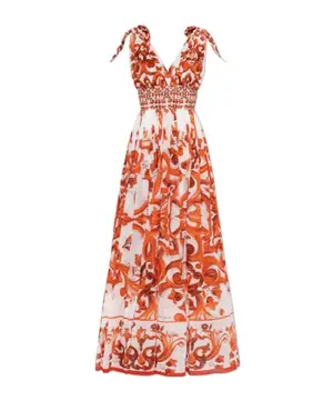 Dolce & Gabbana Majolica Print Sleeveless V-neck Maxi Dress - Multicolor