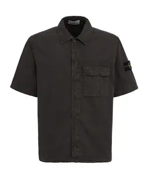 Stone Island Logo Cotton Short Sleeved Shirt - Black