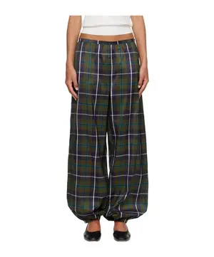 Paloma Wool Plaid Gathered Waist Pants - Navy