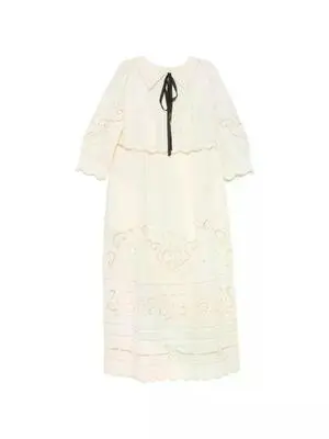 Vita Kin Giovanna Broderie Anglaise Midi Dress - Neutrals