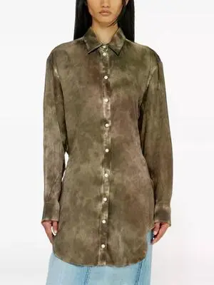 DIESEL® Long Shirt In Logo-jacquard Crinkled Satin - Brown