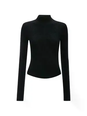 Victoria Beckham Ribbed Knit Mock Neck Sweater - Black