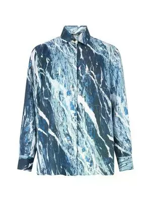 Roberto Cavalli Marble Print Long Sleeve Blouse - Blue