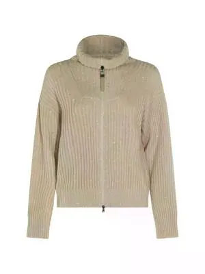 Brunello Cucinelli Sequin-embellished Ribbed Knit Cardigan - Neutrals