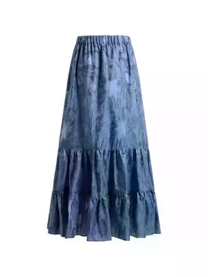 Etro Silk Jacquard Maxi Skirt With Fil Coupé Floral Motif - Blue