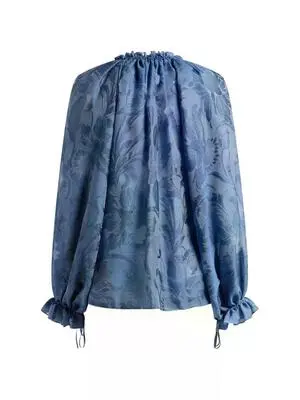 Etro Silk Jacquard Fil Coupé Floral Shirt - Blue