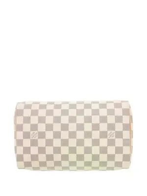 LOUIS VUITTON Damier Azur Speedy 25 Boston Bag - White