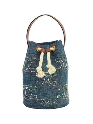Celine Small Denim Triomphe Drawstring Bucket Bag - Blue