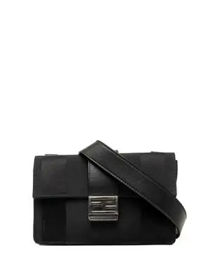 Fendi Pequin Nylon Convertible Baguette Pouch - Black