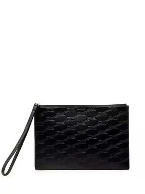 Balenciaga Bb Monogram Embossed Leather Wristlet Clutch Bag