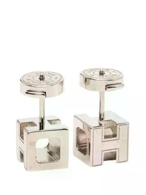 Hermès Palladium Plated Enamel Cage 'd H Push Back Earrings