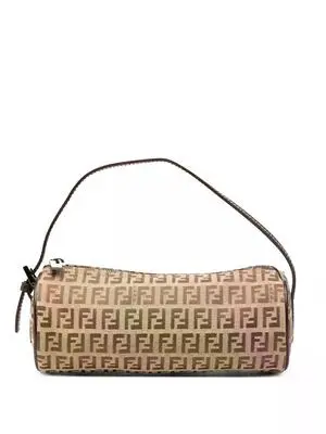 Fendi Zucchino Canvas Barrel Pochette Handbag - Brown