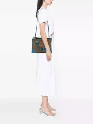 Prada Saffiano Trimmed Canvas Canapa Logo Double Zip Satchel