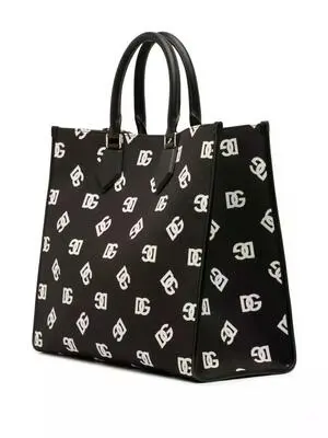 Dolce & Gabbana Large Logo Canvas Shopping Tote Satchel