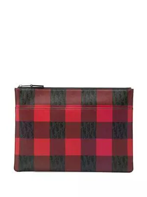 Dior Diorissimo Coated Canvas Zip Clutch Bag - Red