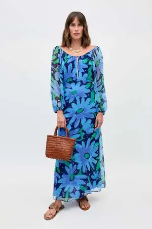 Rixo Nikolette Danish Floral Maxi Dress - Blue
