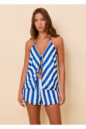 Solid & Striped Colette Reversible Top Crinkle Sheer Olympian Blue Polka Dot - Stripe
