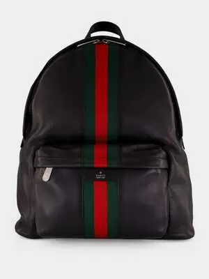 Gucci Leather Web Trademark Large Backpack - Black