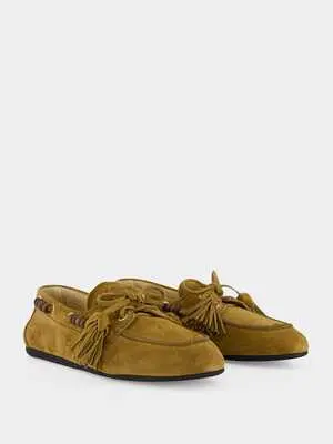Miu Miu Camel Suede Tassel Deck Shoes - Brown