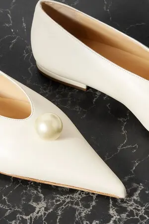 Magda Butrym Faux Pearl Embellished Leather Point-toe Flats