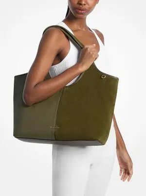 Michael Kors Henly Large Leather And Suede Tote Bag - Green