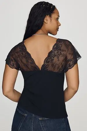 Anthropologie Lace Cap-sleeve Top - Black