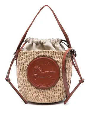 Chloé Raffia Bucket Bag With Horse Motif - Multicolor