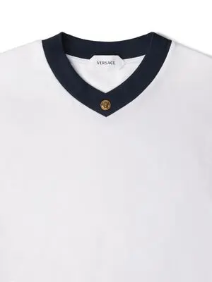 Versace Short-sleeve V-neck T-shirt With Medusa Hardware - Multicolor