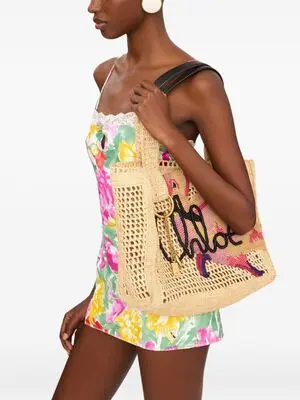 Chloé Raffia Tote Bag With Appliqu - Multicolor