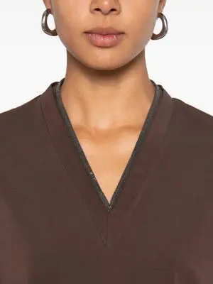 Brunello Cucinelli Cotton V-neck T-shirt With Monili Trim - Multicolor