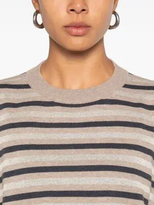 Brunello Cucinelli Striped Cashmere Crew Neck Sweater