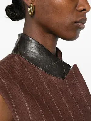 Brunello Cucinelli Sleeveless Wool Vest With Pinstripe Pattern And Leather Belt - Multicolor