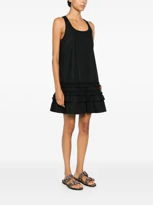 GANNI Black Organic Cotton Ruffled Mini Dress - Multicolor